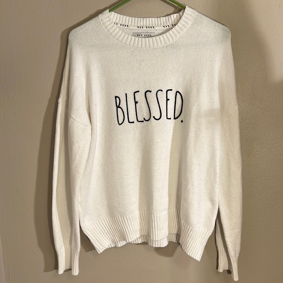 Rae Dunn | Sweaters | Rae Dunn White And Black Blessed Sweater | Poshmark